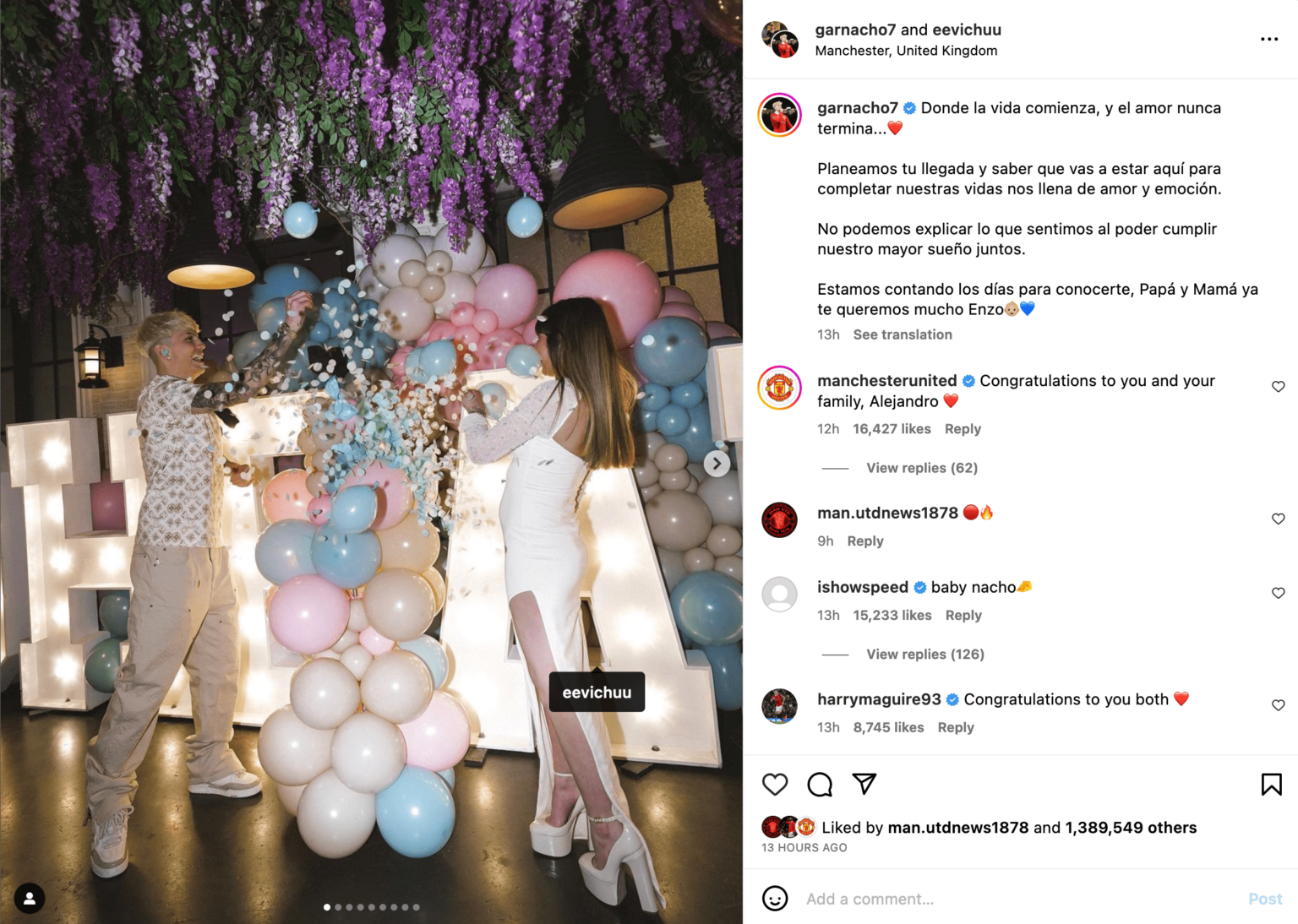Alejandro Garnacho posts pictures of his baby gender-reveal party - Man ...