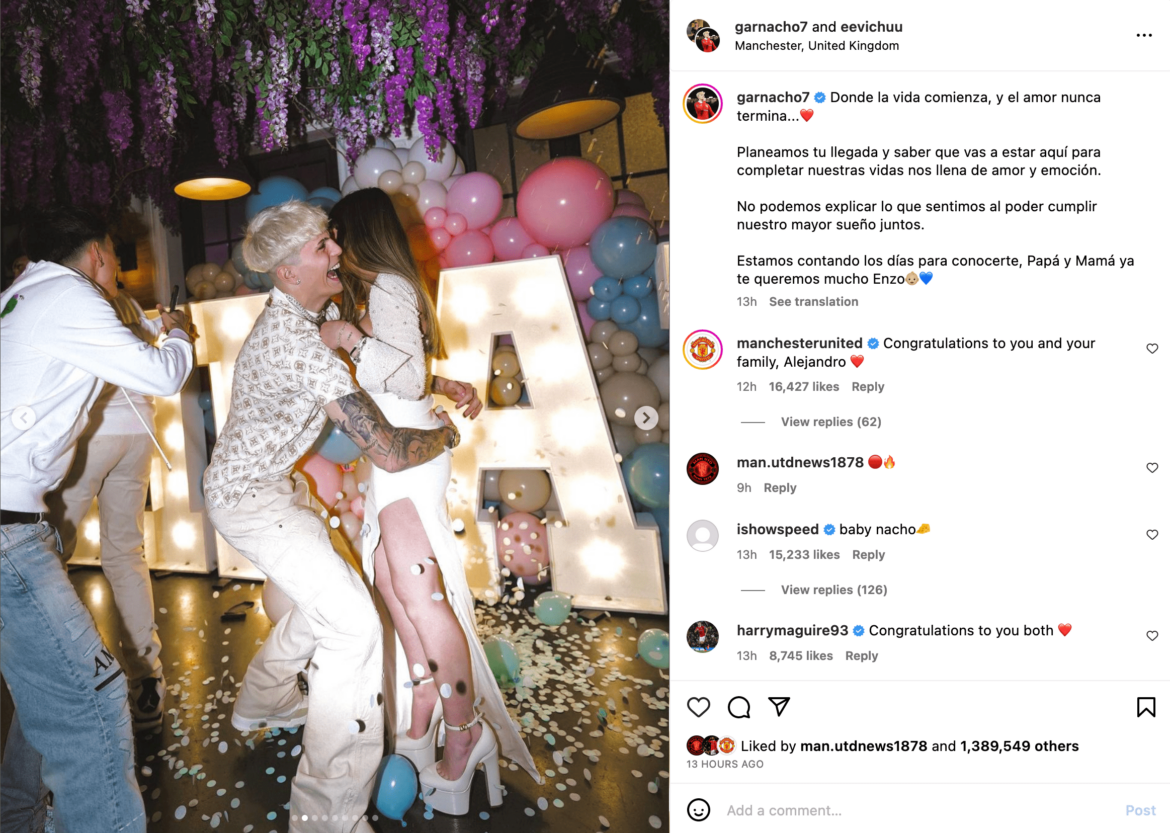 Alejandro Garnacho posts pictures of his baby gender-reveal party - Man ...