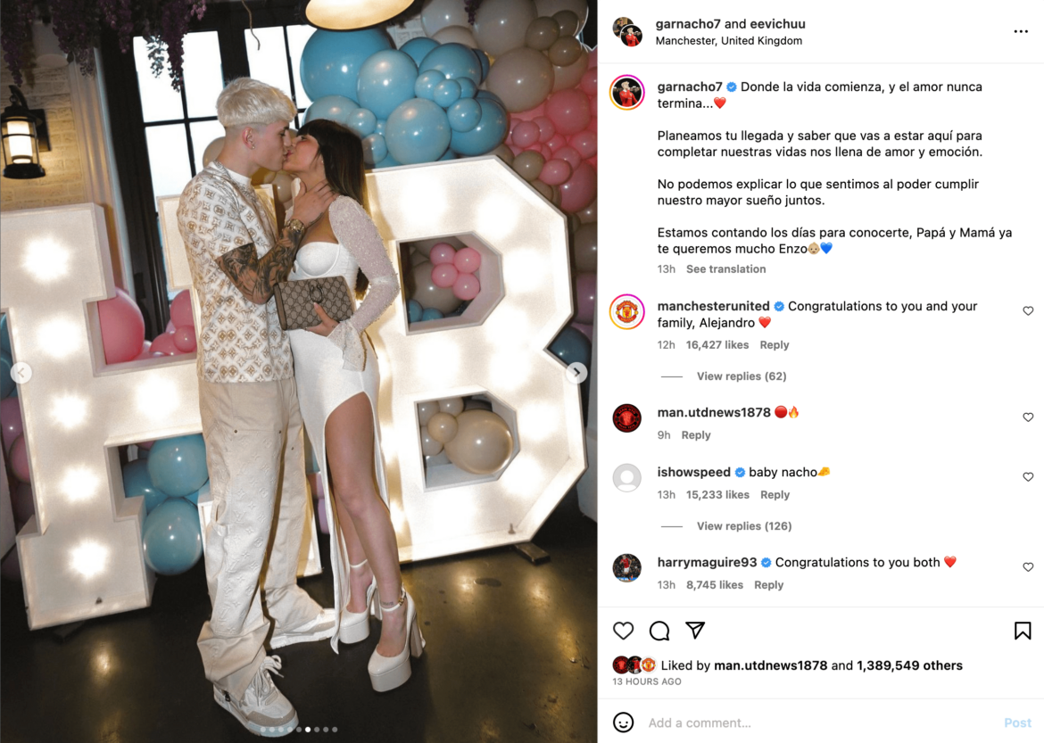 Alejandro Garnacho posts pictures of his baby gender-reveal party - Man ...