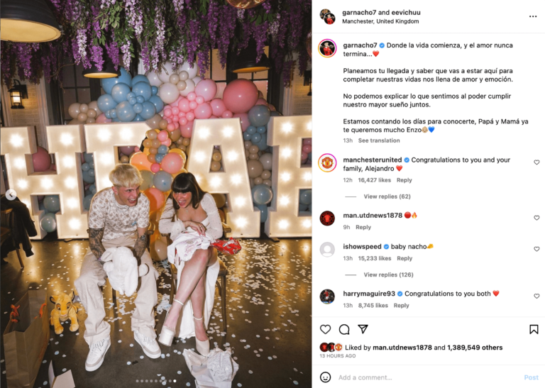 Alejandro Garnacho posts pictures of his baby gender-reveal party - Man ...